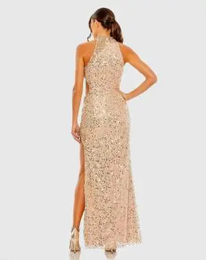 Mac Duggal Sequin Gown With Cut-out Detail - Gold