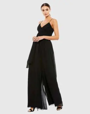 Mac Duggal Flowy Faux Wrap Jumpsuit - Black