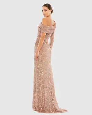 Mac Duggal Sequin Gown With Thigh-high Slit