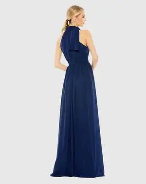 Mac Duggal High Neck Sleeveless Gown - Navy