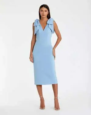 Mac Duggal Bow Shoulder Midi Dress - Blue