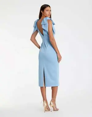 Mac Duggal Bow Shoulder Midi Dress - Blue