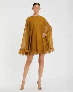 Mac Duggal High Neck Cape Mini Dress - Yellow