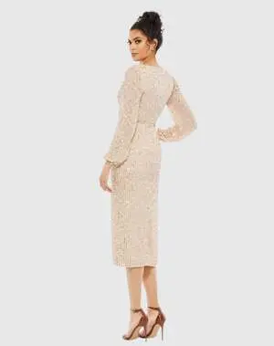 Mac Duggal Sequin V-neck Midi Dress