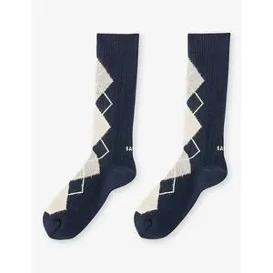 Sandro Argyle Rhinestone-embellished Stretch-knit Crew Socks - Navy Blue