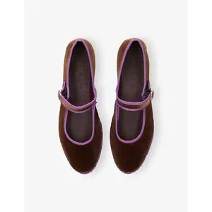 FLABELUS Archer Velvet Mary Jane Flats - Brown/oth