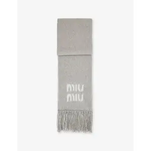 Miu Miu Logo-jacquard Fringed Mohair-blend Scarf - Grigio