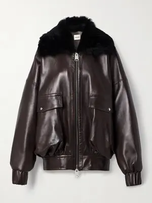 Khaite Daemon Oversized Shearling-trimmed Leather Jacket - Brown