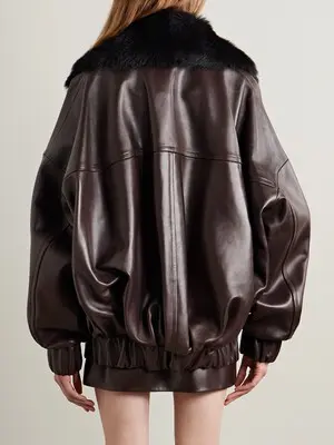 Khaite Daemon Oversized Shearling-trimmed Leather Jacket - Brown