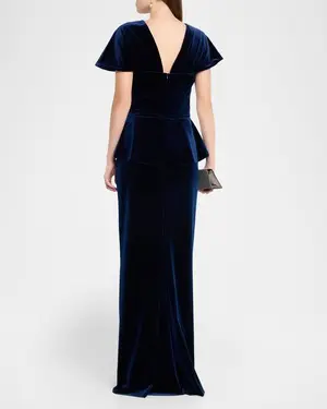 Chiara Boni La Petite Robe Vesina Peplum Velvet Column Gown