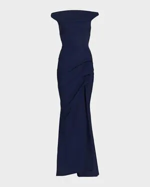Chiara Boni La Petite Robe Cutout Off-the-shoulder Column Gown - Blue Notte