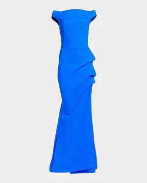 Chiara Boni La Petite Robe Cutout Off-the-Shoulder Column Gown Cobalt
