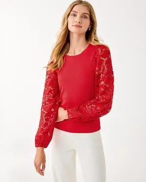 LILLY PULITZER Bryant Lace Knit Top - Cranberry Red