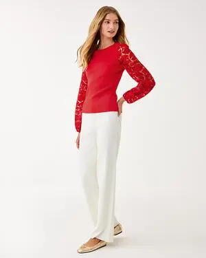 LILLY PULITZER Bryant Lace Knit Top - Cranberry Red