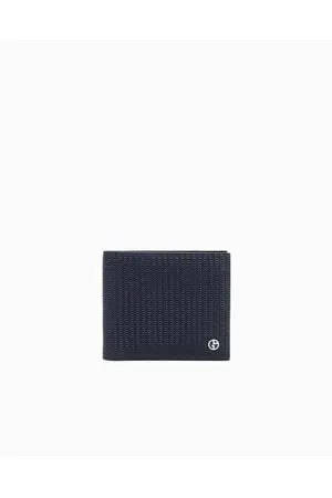 Giorgio Armani Bifold Wallet In Embossed Leather - Navy