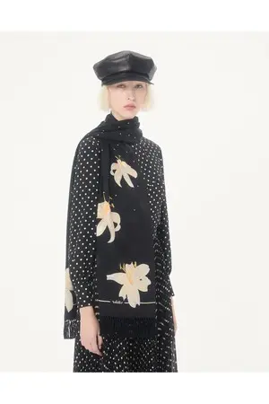 Valentino Garavani Apres Lhiver Lilium Silk Scarf - Black