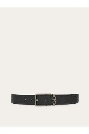 FERRAGAMO Adjustable Ostrich Leather Belt - Black