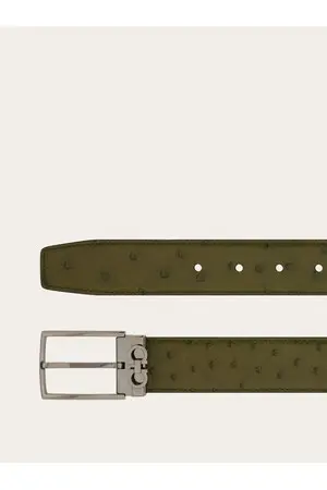 FERRAGAMO Adjustable Ostrich Leather Belt - Green