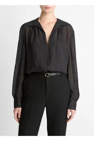 Vince Metallic-stripe Gathered Blouse