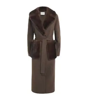YVES SALOMON Double-faced Cashmere Long Coat With Mink Fur Pockets And Collar