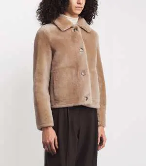 YVES SALOMON Shearling Pea Coat - Beige