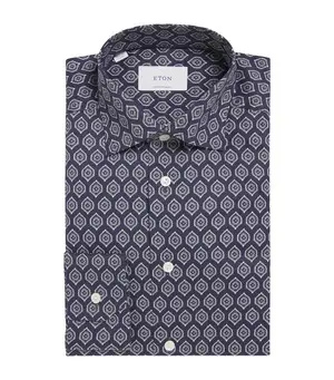 Eton Cotton Twill Geometric Print Contemporary Fit Shirt - Navy