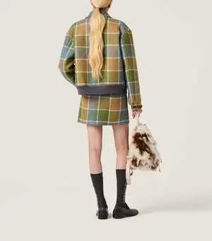 Miu Miu Wool Check Mini Skirt - Brown