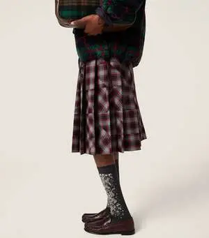 Miu Miu Wool Tartan Midi Skirt