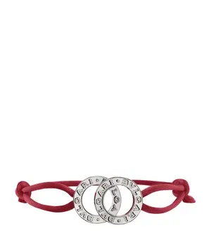 BVLGARI Double Logo Sterling Silver And Fabric Knotted Bracelet - Red