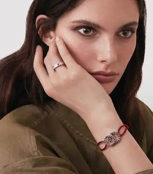 BVLGARI Double Logo Sterling Silver And Fabric Knotted Bracelet - Red