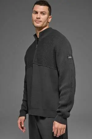 Alo Yoga Domain Shift Rib Knit Quarter Zip Sweater - Anthracite