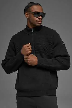 Alo Yoga Domain Shift Rib Knit 1/4 Zip Sweater Top Black