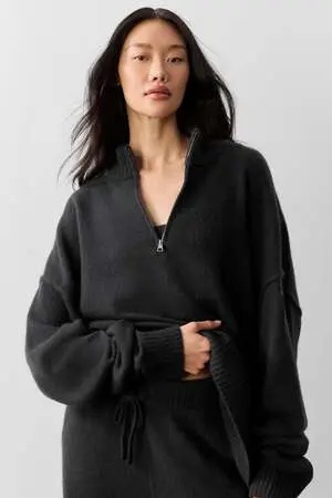 Alo Yoga Wool Cashmere 1/4 Zip Pullover Top - Black