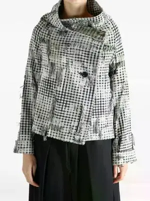 Y’s Check-pattern Frayed-hem Jacket