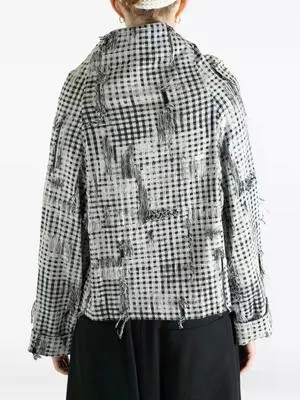Y’s Check-pattern Frayed-hem Jacket