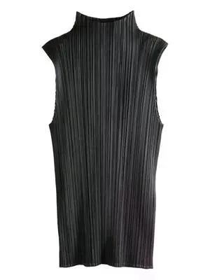 Issey Miyake Pleated High-neck Top - Black