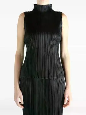 Issey Miyake Pleated High-neck Top - Black
