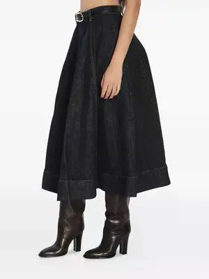 SELF-PORTRAIT Flared Midi Skirt With Belt