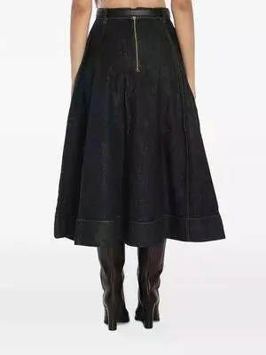 SELF-PORTRAIT Flared Midi Skirt With Belt