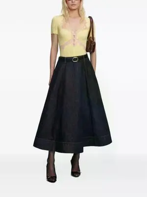 SELF-PORTRAIT Flared Midi Skirt With Belt