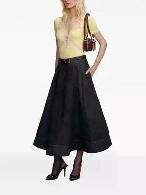 SELF-PORTRAIT Flared Midi Skirt With Belt