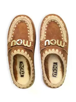 Mou Logo-lettering Whipstitch-trim Mules - Brown