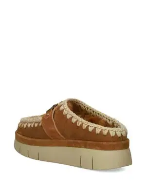 Mou Logo-lettering Whipstitch-trim Mules - Brown