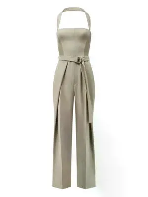 Manière De Voir Sabine Pleated Belted Tailored Jumpsuit - Neutrals