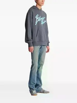 Balmain Printed Cotton Hoodie - Grey