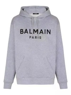 Balmain Printed Cotton Hoodie - Grey