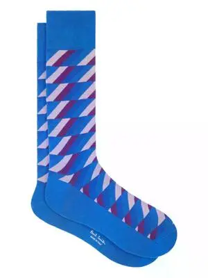 Paul Smith Diagonal-striped Cotton Socks - Blue