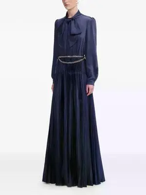 SELF-PORTRAIT Bow-embellishment Pleated Maxi Dress