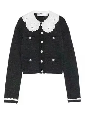 SELF-PORTRAIT Lace-collar Button Cardigan - Grey