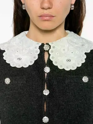 SELF-PORTRAIT Lace-collar Button Cardigan - Grey